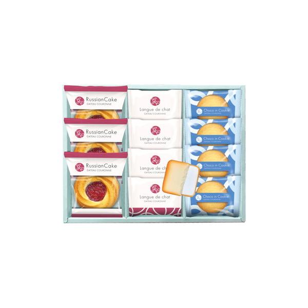 ロシアケーキとラングドシャ・チョコインクッキーのスイーツ詰合せ■ロシアケーキブルーベリーサン×3、ラングドシャ・チョコインクッキー×各4■箱サイズ:19.3×26.4×4.2cm【用途】引出物 結婚祝 出産祝 仏事 快気 新築 記念 贈答 ...