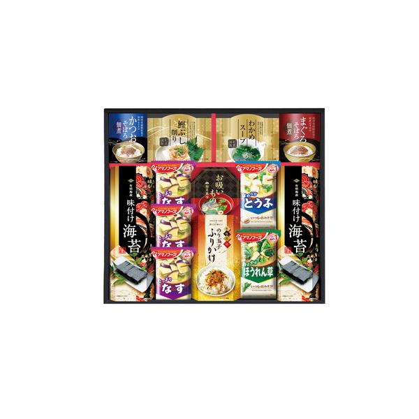 毎日の食卓に彩りを添えます。■そぼろ佃煮(かつお・まぐろ)5g×各2袋・鰹ぶし削り(2g×2袋)・わかめスープ(5.3g×2袋)・有明海産味付海苔(8切4枚×2袋)×2・永谷園お吸いもの松茸風味(2.3g×2袋)・のり玉子ふりかけ(4.5g...