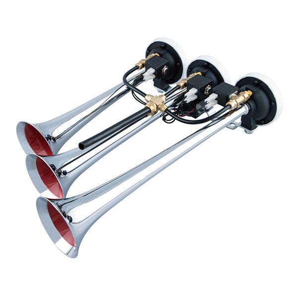 ■3連エレクトロホーン■製品特徴○ユーロスタイルのエアーホーン○３連を同時に奏でた奥行のあるサウンドと、エレクトロジックな魅惑のメロディサウンドを、切替でお好みにコーディネイト○3連エレクトロ音はリレーで制御、3連同時の場合は大音量○音の切...