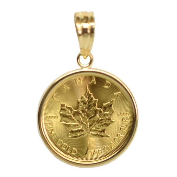 【送料無料】 K24 純金　人気の　メイプルリーフ　金貨　 1/10oz K18枠　ペンダントトップ商品番号：100-27444コイン：メープルリーフ　1/10oz　1/10オンス　カナダ王室造幣局●本体：メイプルリーフ金貨（5ドル）約3....