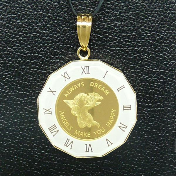 品番：100- 18026コイン名： エンジェルコインコイン： Ｋ24　1/25オンス枠： K18　0.5ｇガラス： ガラス含重さ4.9ｇエンジェルコイン 本体サイズ： 直径20ｍｍ バチカンサイズ： 7ｍｍ×3ｍｍ×5ｍｍ 対応喜平チェー...