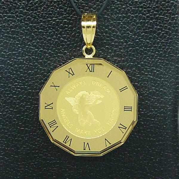 品番： 100-18443コイン名： エンジェルコインコイン： Ｋ24　1/25オンス枠： K18　0.5ｇガラス： ガラス含重さ4.9ｇエンジェルコイン 本体サイズ： 直径20ｍｍ バチカンサイズ： 7ｍｍ×3ｍｍ×5ｍｍ 対応喜平チェー...