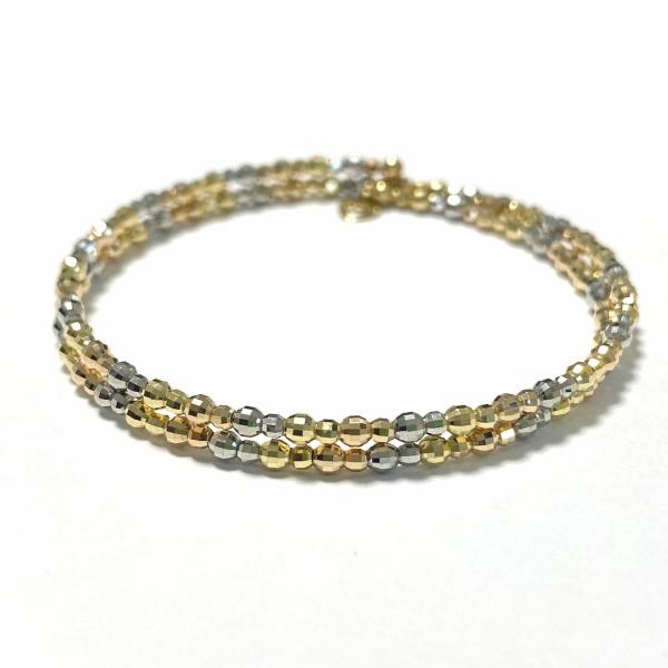 品名： K18　形状記憶ブレスレット品番： 107-GHL00素材： K18サイズ：フリーサイズ刻印： K18　ハートプレートに刻印あり最大幅　約6mm（装着時スパイラル2本部分）スパイラル1本の最大幅約2.9mm形状記憶で戻った時のサイズ...