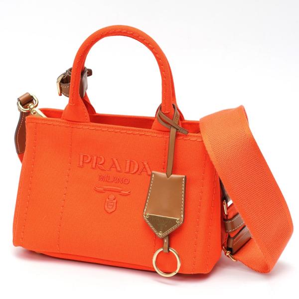 ■在庫コード：ITQFGT9FIW5M■ブランド：PRADA (プラダ)■モデル：プラダ ジャルディニエール コットンキャンバス ミニハンドバッグ■型番：1BA038■色：オレンジ■素材：コットン/レザー■サイズ：W22×H15×D13cm...