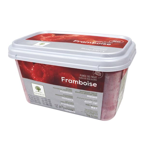 【冷凍便でのお届けとなります】フランス・ラビフリュイ社の冷凍フランボワーズ(木いちご)ピューレです。ムースやアイスクリームをはじめとした様々なデザートにご使用ください。砂糖不使用タイプ。