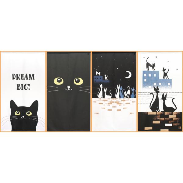 人気の黒猫ののれんを集めました。どれもかわいくて素敵な仕上がりです。季節に合わせて、プレゼントやお届け物に、４柄からお選びください。他にも違った柄ののれんをご用意しています。サイズ：約　幅 85cm × 丈 150cm素材・成分： ポリエス...