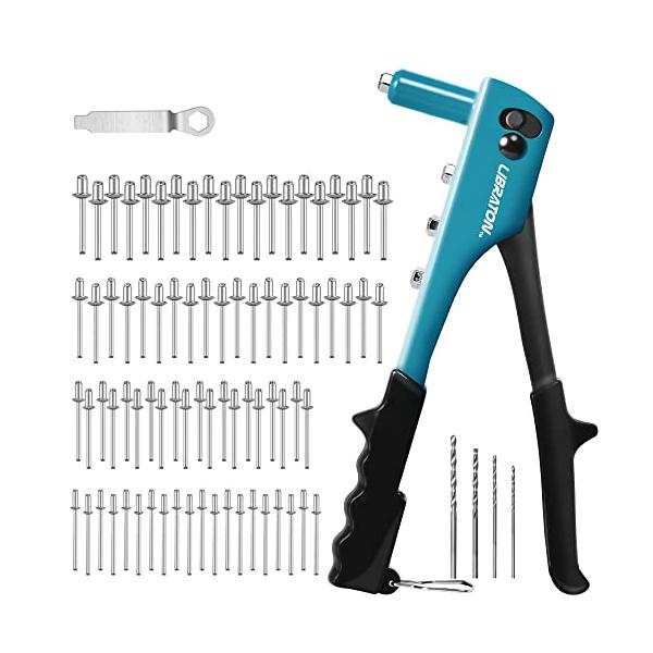 【便利なDIY工具】リベットを打ち込むときに使用するDIY仕様のハンドリベッターです。ボルトナットと違い、容易に取り外すことができないので、半永久的な結合箇所に使用します。【一つキットで済み】Libraton 片手リベッターには交換可能な4...