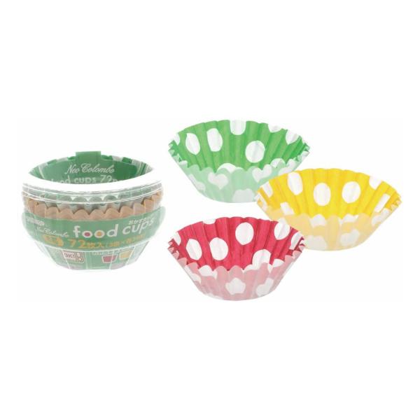 3色アソートのおかずカップ中です。お弁当をにぎやかに引き立たせます。電子レンジの使用ができます。■製品スペックサイズ：約8.5×8.5×5cm入り数：72枚材質：ポリエチレンテレフタレート中国製＜おすすめポイント＞使い捨て お弁当カップ お...