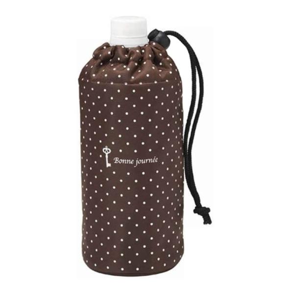 ドット柄のペットボトルカバーです。500mlサイズのペットボトルに対応しています。上部の出し入れ口が巾着タイプなので便利です。内側がアルミ生地になっているので保冷、保温の効果があります。■製品スペックサイズ：約19.5×8×8cm重さ：約4...