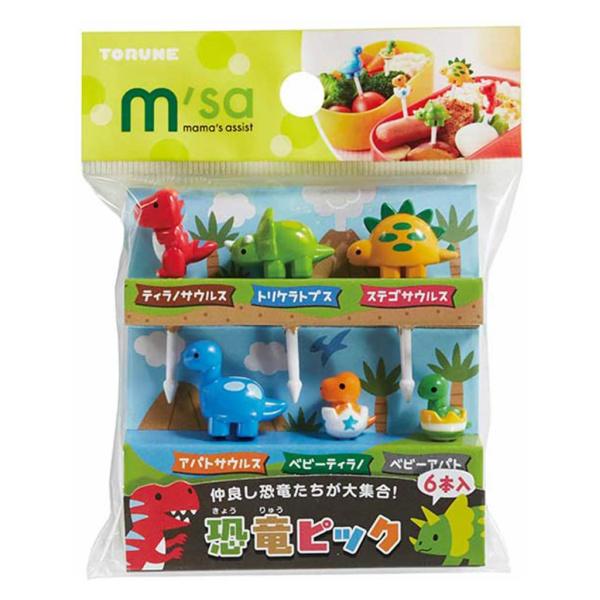 恐竜のお弁当用ピックです。仲良し恐竜たちが大集合お弁当が楽しくなります。※電子レンジ・オーブンはご使用いただけません。■製品スペック＜サイズ＞ティラノサウルス：約4.9×1.1×1.9cmトリケラトプス：約4.5×1.3×2.5cmステゴサ...