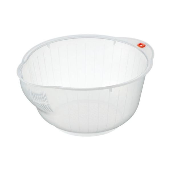 お米を美味しくとぐデッパリ付き。野菜や果物を洗うにも便利。■製品スペックサイズ：約28×24.7×13.2cm(横幅×奥行×高さ)材質：ポリプロピレン、スチロール樹脂製造：日本＜おすすめポイント＞米研ぎ用ボール