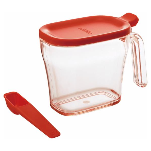 ハンドルを握ったまま親指でフタを開けられます。パッキン付なので砂糖や塩が湿気にくいです。ポットの口に収納できる小さじ1杯分のスプーン付きです。■製品スペックサイズ：約7.5×14.4×10.5cm材質：ポリスチレン、発砲ポリエチレンベトナム製