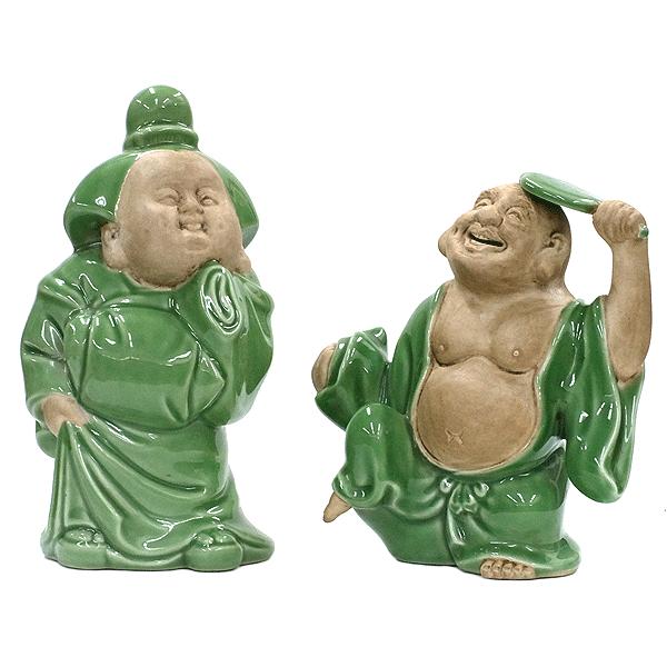 【作家名】諏訪蘇山【商品名】布袋　お福　【サイズ】高さ21cm 幅10cm 底面径10.5cm 高さ17.5cm 幅15cm 底面径9cm【付属品】共箱【商品状態】商品には保存状況によるヨゴレがございます。箱にはシール跡がございます。【管理...