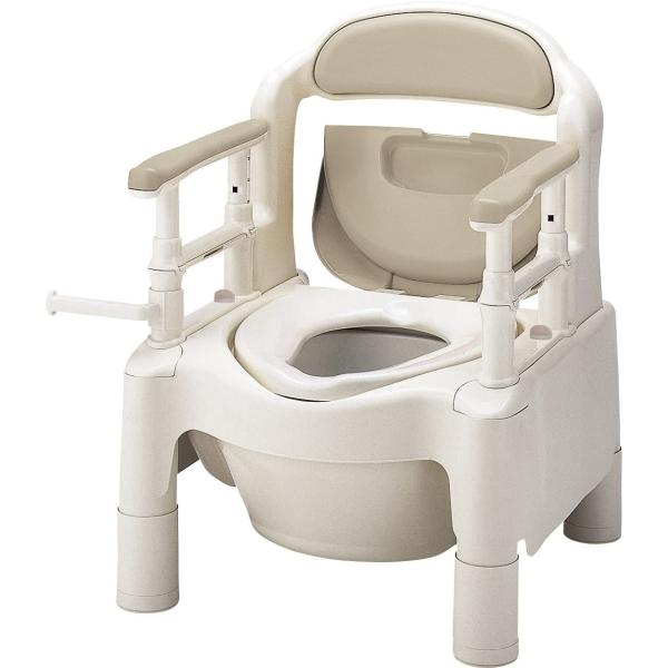 ・お手入れラクラク、安定感バツグンの樹脂製ポータブルトイレ。幅55cmの超小型ちびサイズ！・トイレまでの移乗が難しく、自分自身の力で排泄されたい方から介助を必要とされる方まで。【商品仕様】●サイズ／幅55×奥行55×高さ71〜82cm、座面...