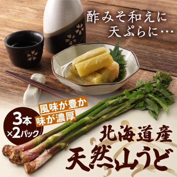 商品内容●天然山うど3本×2パック【お届けについての注意事項】●生育状況により出荷が大幅に早まる場合・遅れる場合がある場合がございます。●数量限定：お一人様2セットまで