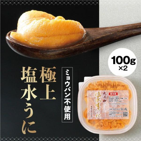 商品内容・塩水生うに 100ｇ×2海産物の宝庫・函館より、獲れたて新鮮な極上のウニをお届け。ミョウバン・添加物不使用なので、うに本来の甘みととろける食感を堪能できます。6〜9月は北海道、10〜5月は北方四島産と、季節により仕入先を厳選。味だ...