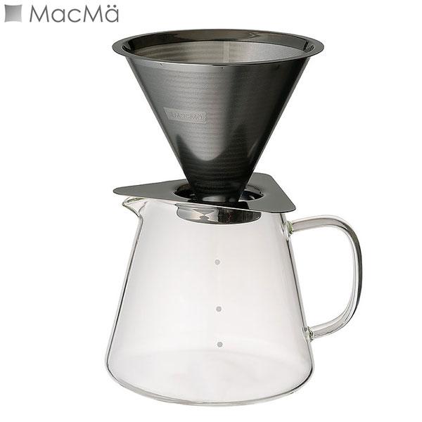 メタルドリップが楽しくなる「カフェメタルクワトロ」とコーヒーポットのセットです。抽出の目安になる300ml、450ml、600mlのシンプルなドットの目盛りがついています。カラー：マットブラック（ドリッパー）カップ数：1-4cup販売元：マ...