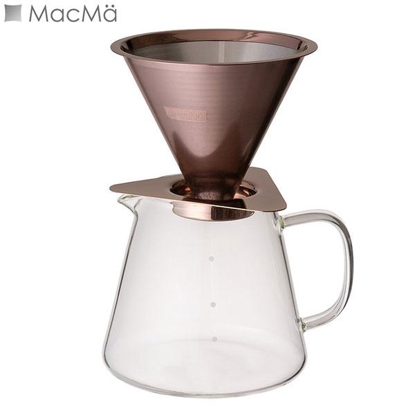 メタルドリップが楽しくなる「カフェメタルクワトロ」とコーヒーポットのセットです。抽出の目安になる300ml、450ml、600mlのシンプルなドットの目盛りがついています。カラー：ピンクゴールド（ドリッパー）カップ数：1-4cup販売元：マ...