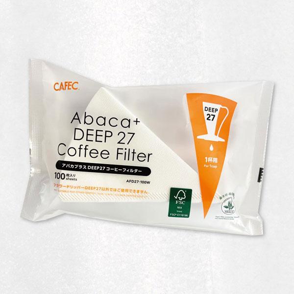 フラワードリッパーDEEP27専用のアバカプラスコーヒーペーパーフィルター（100枚入）です。品名：コーヒーペーパーフィルター枚数：100枚（1杯用）※本品はDEEP27専用のペーパーフィルターになります。ドリッパーは別途お買い求めください。