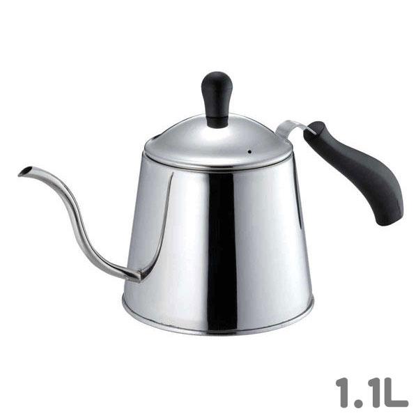 オール熱源に対応。使いやすさ抜群。美味しいコーヒーを淹れるのに役立つドリップポット、細くて注ぎやすいドリップ対応の注ぎ口です。容量：1.1L適正容量：700mlサイズ：（約）幅27×奥行13.5×高さ16.5cm底面直径：（約）13cm重量...