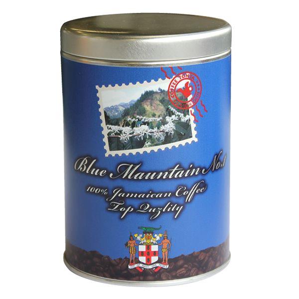 珈琲問屋 オリジナル缶キャニスター ブルーマウンテンNo.1のデザインがされた缶キャニスターです。シッカリとした密閉度が売りです！当店の焙煎したて珈琲は、是非この缶で保存を！缶サイズ：直径95mm×高さ138mm（コーヒー豆で約２９０ｇ入ります）