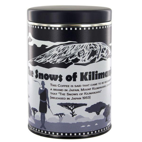 珈琲問屋 オリジナル缶 【キリマンジャロの雪・デザイン缶 (紺)】シッカリとした密閉度が売りです！当店の焙煎したて珈琲は、是非この缶で保存を！缶サイズ：直径95mm×高さ138mm（コーヒー豆で約２９０ｇ入ります）