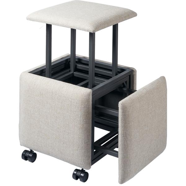 使いたい時にはスツール5脚に！使わない時はオットマンに！収納場所に困らない、5in1のコンビネーションツールです！☆オットマンがスツール5脚に分離して変身！　急な来客などで使いたい時に、最大5脚のスツールをサッと取り出して、必要のない時には...