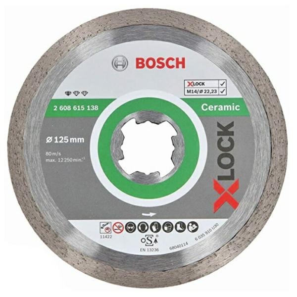 ボッシュ BOSCHX-LOCK ダイヤモンドホイール■特 長1：コストパフォーマンスに優れたセグメントタイプ2：リムタイプの刃で、欠けの無い正確な切断3：最高の切断スピードと耐久性を持つ、高さ12mmのセグメント刃・振動を抑える刃のデザイ...