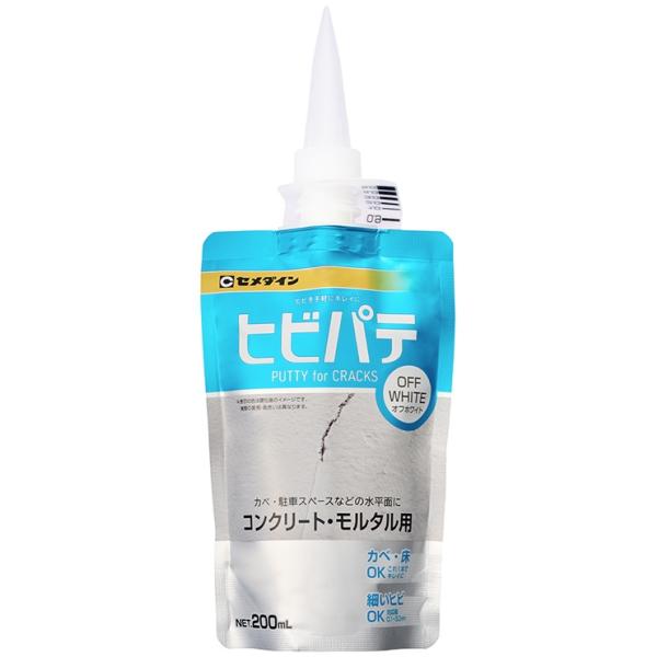 セメダイン CEMEDINEヒビパテHC-012色：オフホワイト■特長・ヒビを手軽にキレイに埋められる水性パテ・コンクリート・モルタルなどのカベ・床 両方のヒビに対応・屋内外に対応・0.1mm〜5.0mmの細いヒビ幅に対応・硬化後、塗装が可...