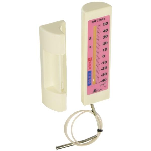 シンワ測定株式会社冷蔵庫用温度計 A-4 隔測式 マグネット付製品コード：72692■特長・センサーを冷蔵庫の中に差し込み、本体を外に設置して外から中の温度を測定します。■仕様・精度 ±2℃・測定範囲 -40〜50℃・1目盛 2℃・本体サイ...