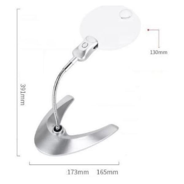 この拡大鏡は、アームをさすだけですぐに使える卓上型ルーペになります。アームが自由自在に曲がりますので両手が使えてさらに小さくはっきりしない部分をＬＥＤで明るく照らしてくれます。更に倍率が高い小窓が付いてさらに便利になりました。小窓の位置は、...