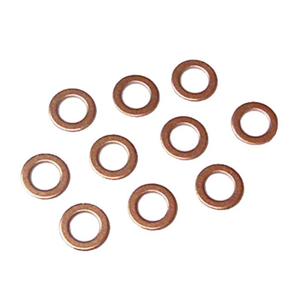 銅製のパッキン（ワッシャー）です。いろいろな場所にご使用ください。ホームセンターなどでも販売されていませんのでなかなか入手困難です。補充用使いきりの10枚入りパックです。内径：10mm 外径：16mm 厚さ：1mm【関連キーワード】銅ワッシ...