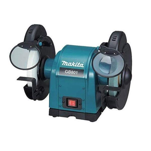 マキタ 卓上グラインダ GB801 205mm●作業用ライト、目を保護するアイシールド付【研削砥石寸法】外径205×厚19×内径15.9mm【回転数】50Hz：2850min-1(回転/分) ／60Hz：3450min-1【電源/電流/消費...