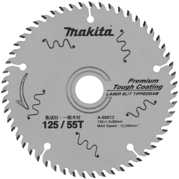 マキタ　マルノコ用チップソー　プレミアムタフコーティング　集成材・一般木材用　Ａ−６００１２■プレミアムタフコーティング　集成材の接着剤やヤニの付着を防止、抵抗の少ない軽快な作業を実現■超硬質特殊チップ採用　集成材等の硬い材質に最適。抜群の...