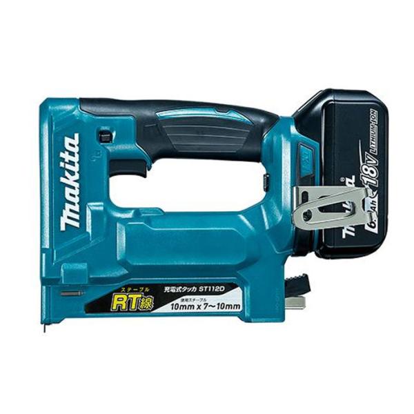マキタ 18V 充電式タッカ ST112DRG RT線専用 6.0Ahバッテリ・充電器・ケース付■　ＲＴ線ステープル専用■　軽量１．６ｋｇ・コンパクトボディ■　抜群の取り回しと手軽さで狭い場所でも打込み快適■　空打ち防止機構■　トリガロック...