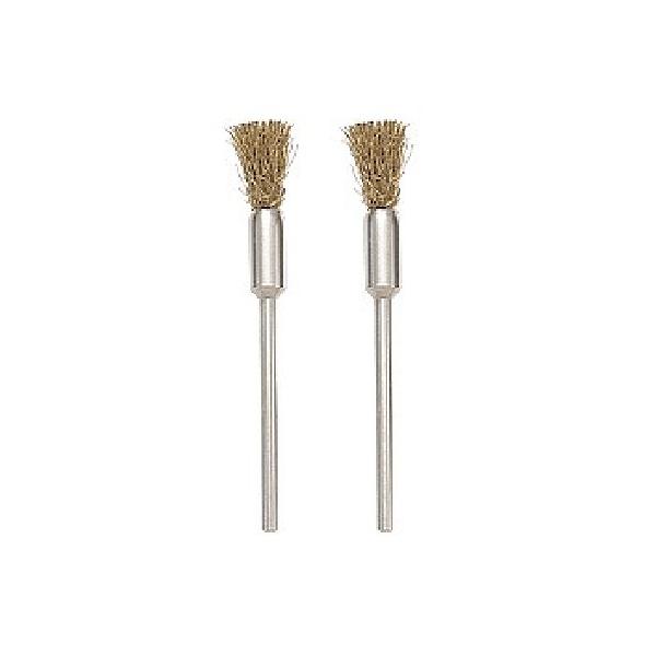 【特徴】ホウキ型ワイヤーブラシです。【用途】鉄・非鉄金属のみがき、サビ落とし。【仕様】●シャフト径：2.35mm。●2本セット。【材質】●真鍮ワイヤーブラシ。