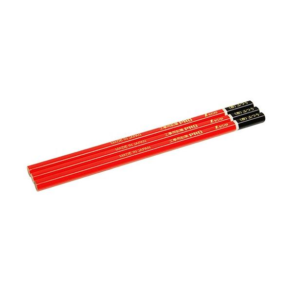 【特徴】カッターで削りやすい木材を採用しています。プロ仕様のなめらかな書き味です。【用途】木材、石膏ボードなどへの墨付け。【仕様】●本体サイズ：幅7.5mm×高さ177mm×奥行7.5mm。●重量：4g。●芯の硬さ：ふつう。●3本入。●芯の...