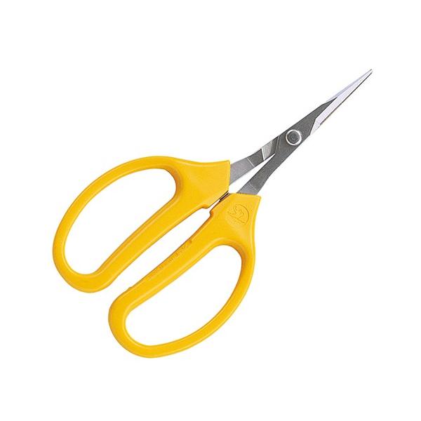 【特徴】握りやすいグリップと、シャ―プな刃先です。【用途】ぶどうや果実の採収作業。【仕様】●全長：155mm。●刃長：30mm。●重量：45g。●ソリ刃。●ソフトグリップ。【材質】●刃：ステンレス鋼。【サイズ】高さ：155mm重量：45g