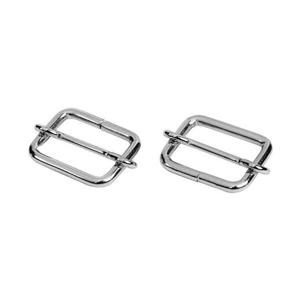 【特徴】一旦固定した後でも長さ調節をすることができます。【用途】ゴムバンド用金具。【仕様】●18mm〜20mmゴムバンド用。●2個入。【材質】●スチール。【サイズ】幅：30mm高さ：20mm奥行き：7mm重量：10g