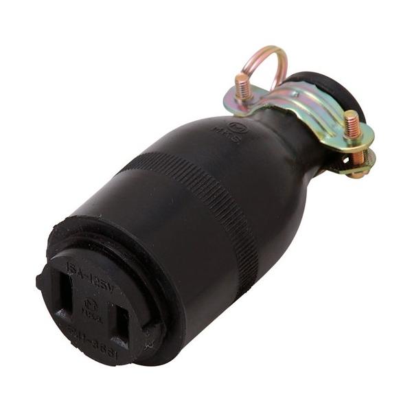 【特徴】125V15A2芯接続です。【用途】掃除機、電動工具などの交換用電源ソケット。【仕様】●交流電圧：125V。●許容電流：15A。【サイズ】幅：35mm高さ：70mm奥行き：35mm重量：40g