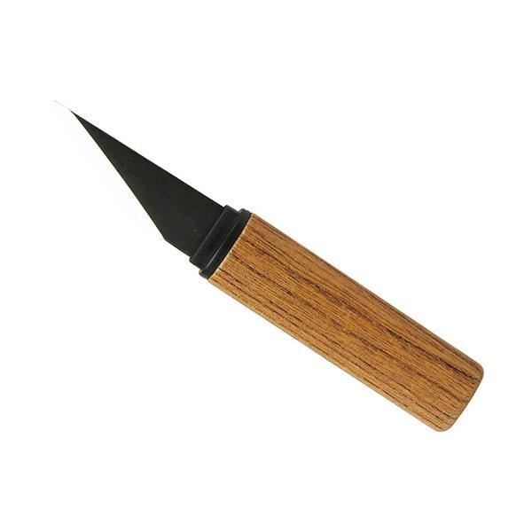 【特徴】軽量・コンパクトな小刀です。左利き用です。【用途】竹細工・彫刻用。【仕様】●サヤ付。●左利き用。【材質】●刃：炭素工具鋼。●柄：木製。●サヤ：樹脂。【サイズ】幅：25mm高さ：175mm奥行き：15mm重量：20g