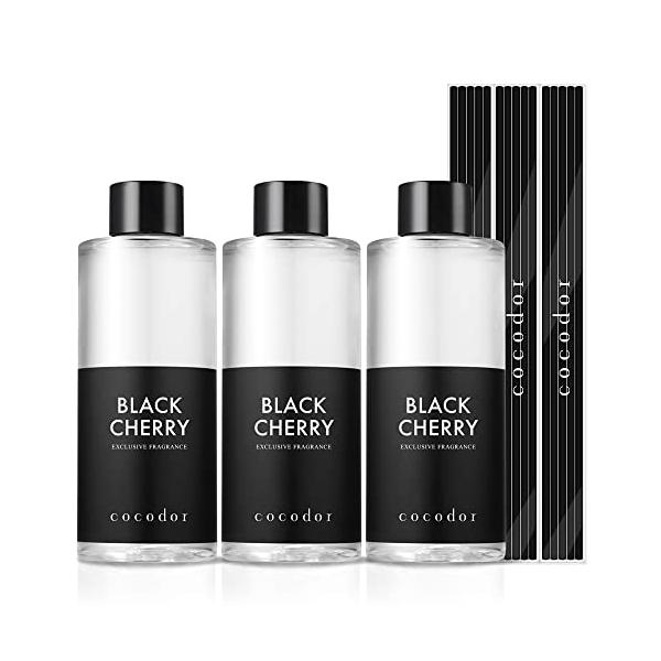 【ブラックチェリー】 グレープとリンゴの甘さをミックスし、ブラックチェリーならではの甘くて神秘的な香りがインテリアを明るくします。【リードディフューザーリフィルセット】200mlのプレミアムオイル×3本とファイバースティック15本入り。洗練...