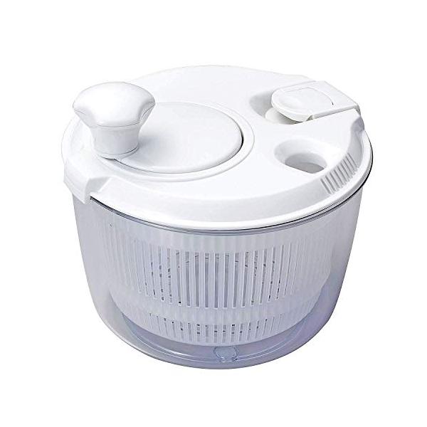 製品サイズ:(約)幅20.5×奥行20×高さ18.5cm製品重量:(約)0.57kg原料樹脂:容器/AS樹脂(耐熱温度70度)、ふたカバー・回転板・バスケット/ポリプロピレン(耐熱温度110度)生産国:中国