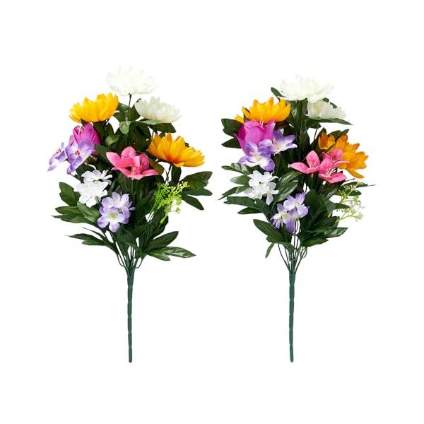 【商品仕様】サイズ/(約)45×(約)22cm/1束あたり、内容/2束入り、材質/茎：ポリエチレン、葉：ポリエチレンテレフタレート、ワイヤー：スチール、原産国/中国製【造花のお供え花】お墓・仏壇用のお供え花2束組。造花だから水やり要らずで、...