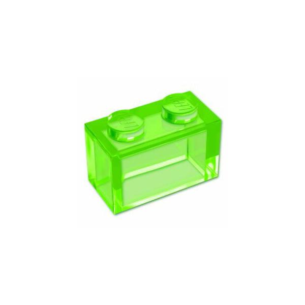 ●レゴ パーツ - ブロック●商品名：ブロック 1 x 2 - ボトムチューブ無し●色：[Tr,Bt Green / トランスブライトグリーン]●エレメント ID：4642409/6244911●デザイン ID：3065/35743