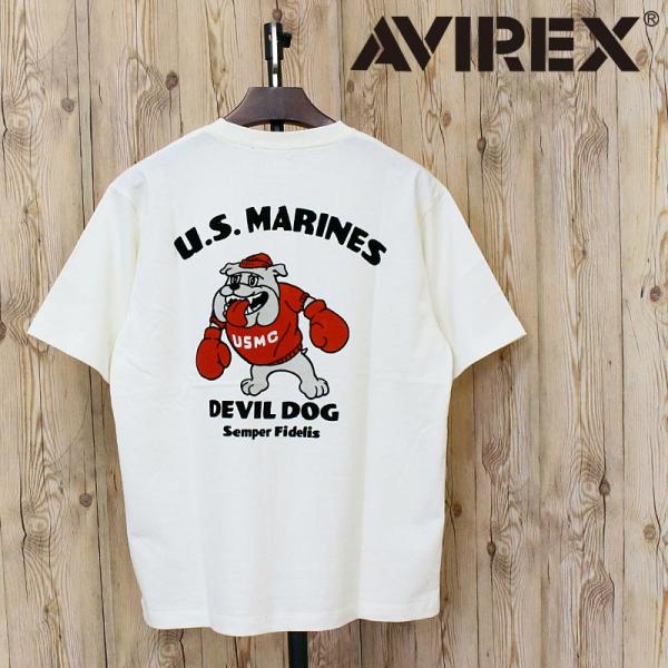 USMC BULLDOG T-SHIRT / ブルドック 半袖Tシャツ / AVIREX / アヴィレックスアヴィレックスのキャラクター半袖Tシャツ左胸にはオリジナルロゴをプリント背中には可愛らしいモチーフのキャラクターグラフィック柔らかい...