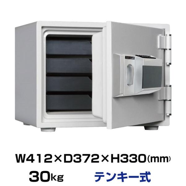 ・北海道・沖縄・離島・山口県(個人宅への配達)は別途送料がかかります。品番:DH30-4種類:耐火金庫ロックタイプ:テンキー外寸:幅412×奥行372×高さ330(mm)内寸:幅335×奥行220×高さ230(mm)内容量:17L重量:30...
