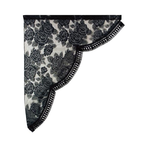 【商品名】トラック カーテン 雅 薔薇柄 バラレース サイドカーテン M 650×750mm ブラック【商品説明】■トラッカー必需品のレースサイドカーテン■発売から20年以上経つロングセラーモデル！■豊富なフレンジカラーも魅力です■取り付け...