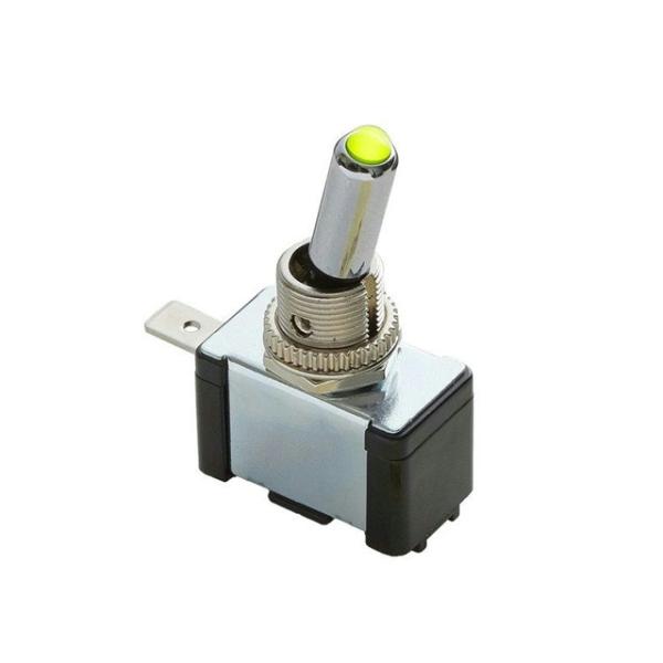 【商品名】エストック トグルスイッチ(LEDパイロットランプ付) グリーン ON-OFF 12/24V共用 [ES-103]【各種仕様】■品番：ES-103■電圧：12/24V共用■備考・ON-OFFスイッチ・LEDパイロットランプ付 [グ...