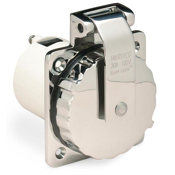 ■マリンコ製　高品質のステンレス製インレット　marincoマリーナの陸電ポストより電力をボートに取り入れる際に、ボート側に設置するインレットです。しっかりとしたステンレス製のカバー付きで耐久性に優れており、ドックベースからの電力を迅速かつ...